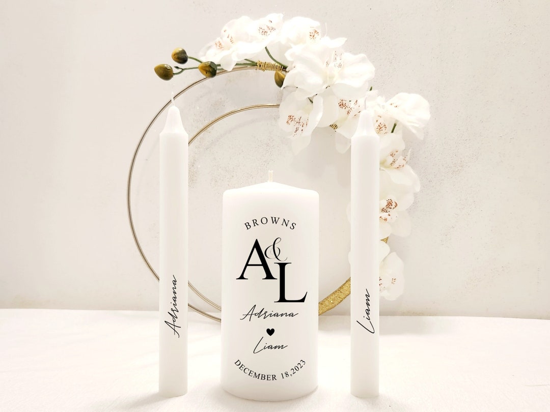 Modern Custom Wedding Logo Unity Candle Set, Minimal Black and White ...