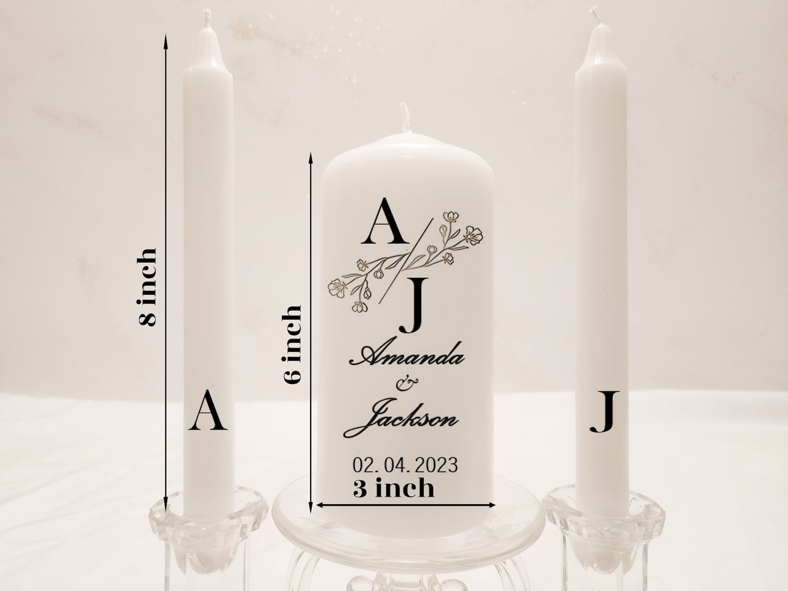 Wedding Unity Candle Set Minimal and Classic Black Initials - Etsy