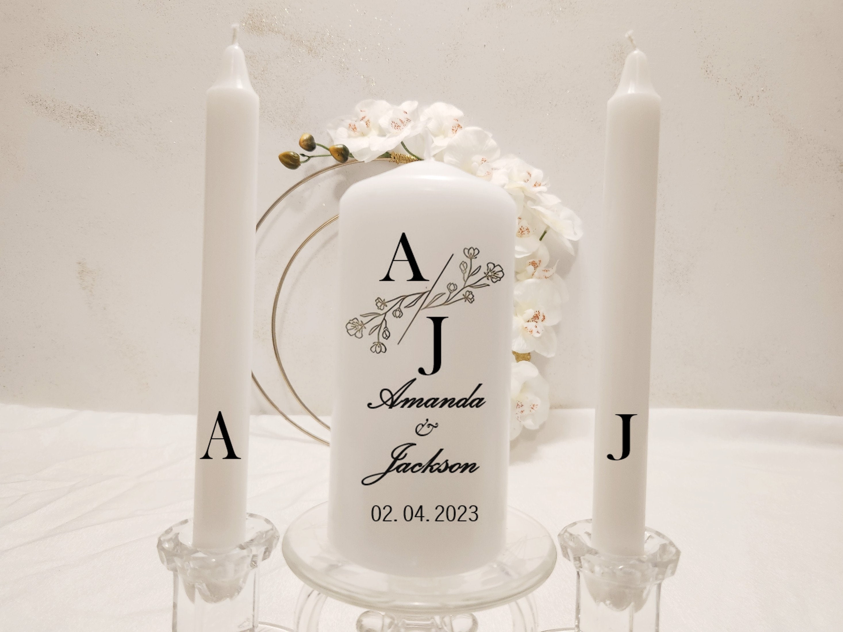 Wedding Unity Candle Set Minimal and Classic Black Initials - Etsy