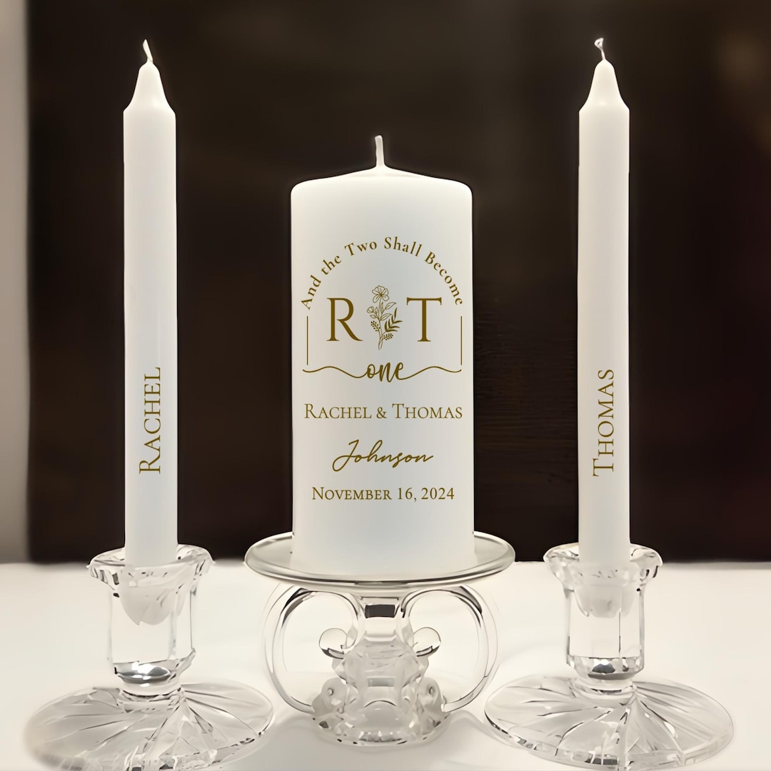 Personalized Wedding Unity Candle Set: Gold Initials, Names & Date - Etsy