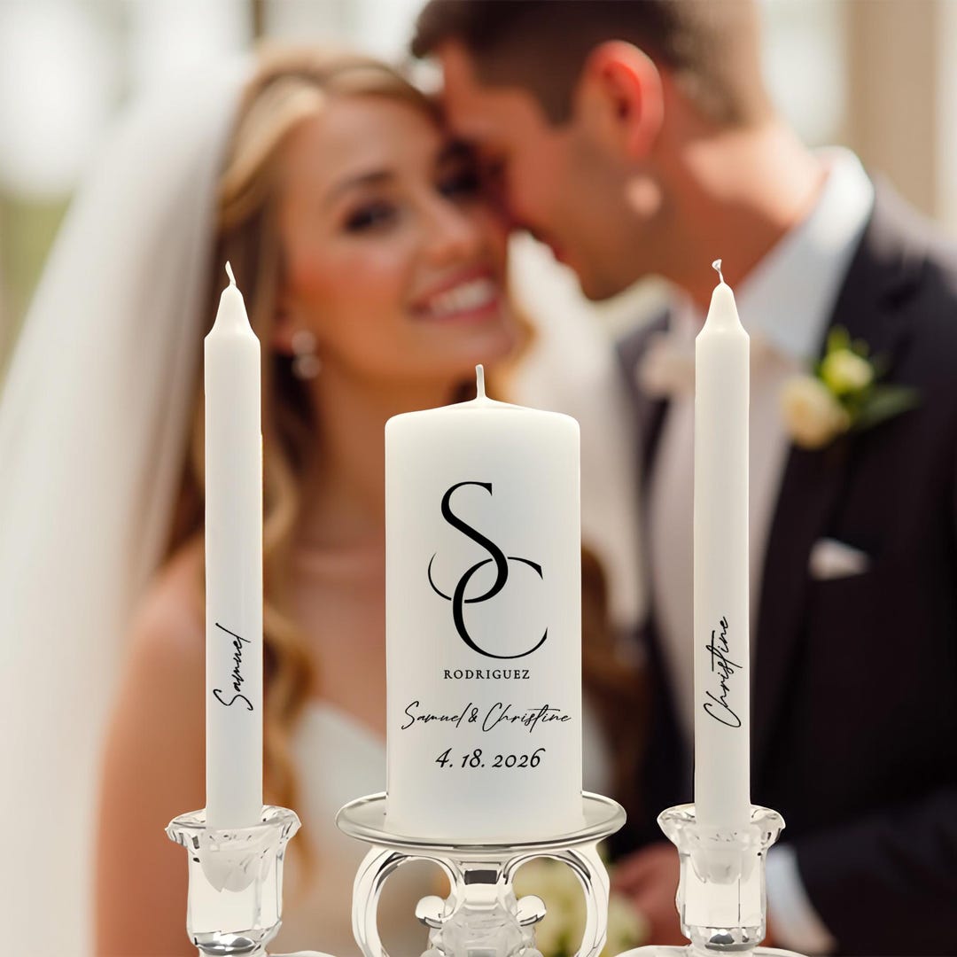 Monogram Wedding Unity Candle Set: Modern Elegant Design, Personalized ...