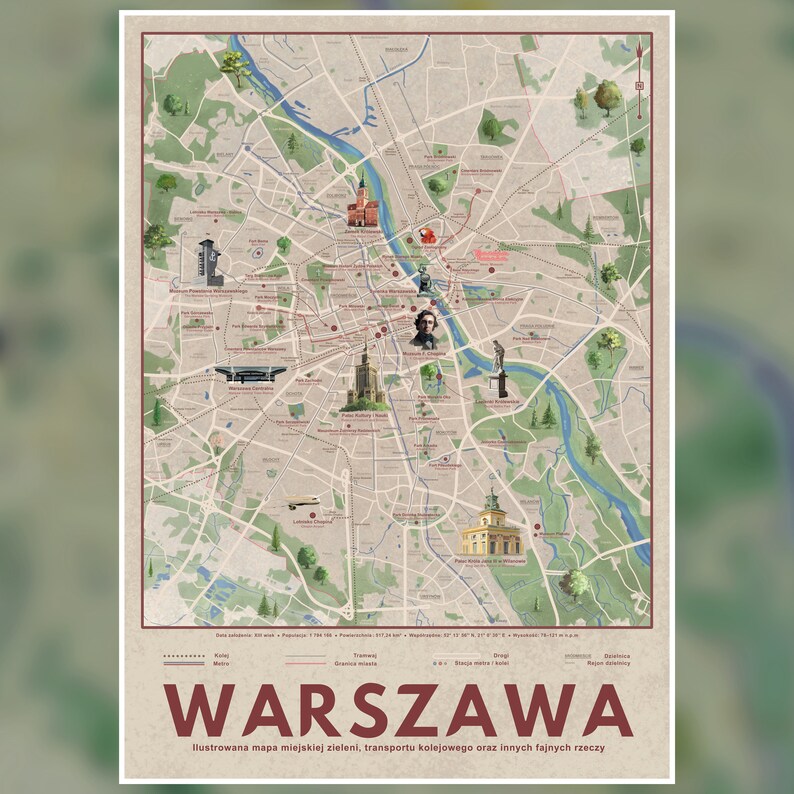 Illustrated Map of Warsaw - Etsy