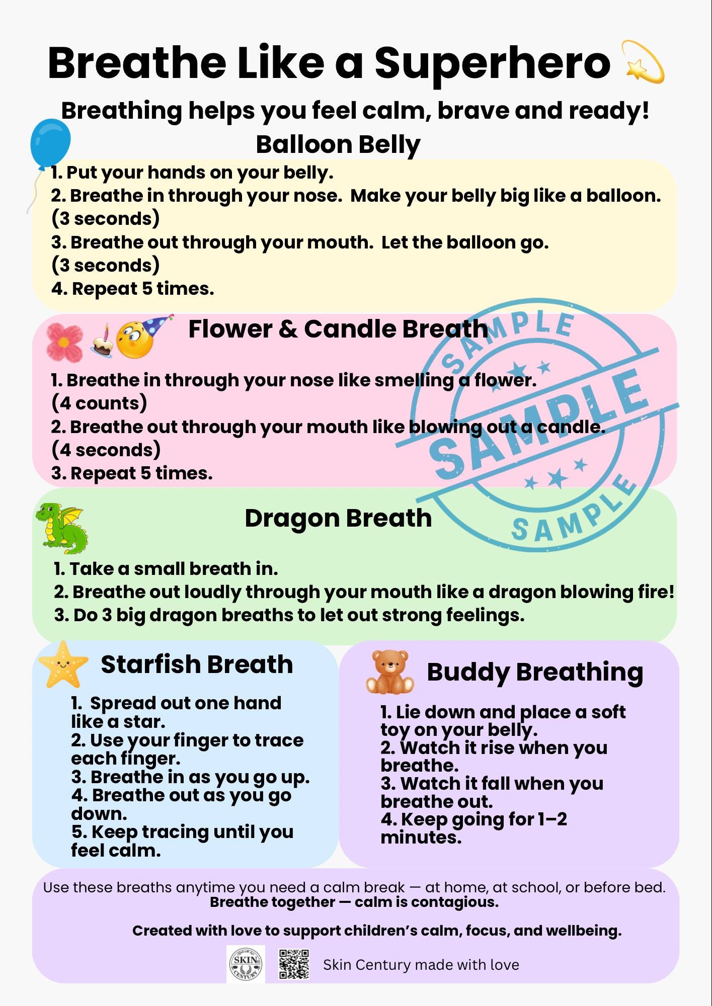 Superhero Breathing Exercises Poster: Kids Calm Corner Printable (PDF ...