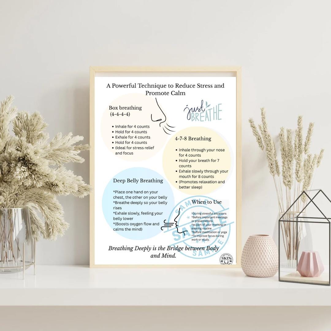 Breathing Exercise Guide Printable: Box, 4-7-8 and Deep Belly Breathing ...