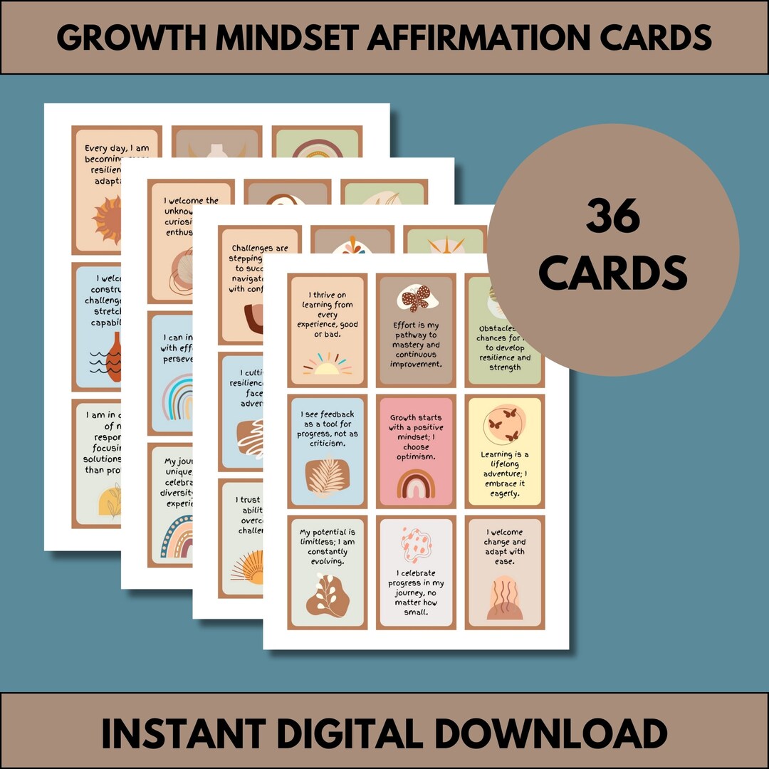 Growth Mindset Affirmation Cards, Printable Affirmation Cards for Women ...