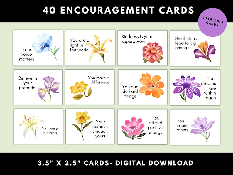 Printable Encouragement Cards: Floral Kindness Notes (digital Download ...