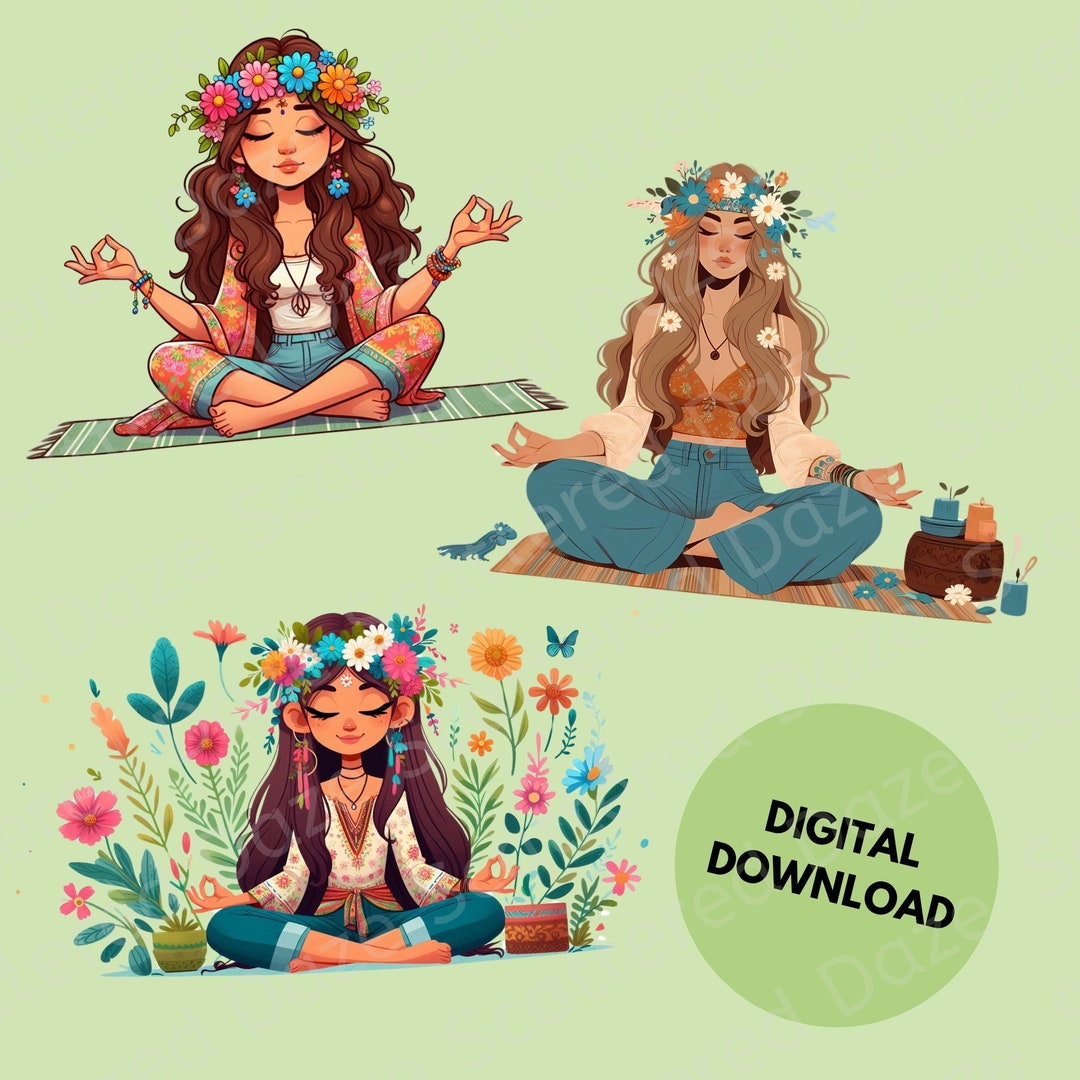 Yoga Girl Illustration PNG Bundle: Meditation Clipart (digital Download ...