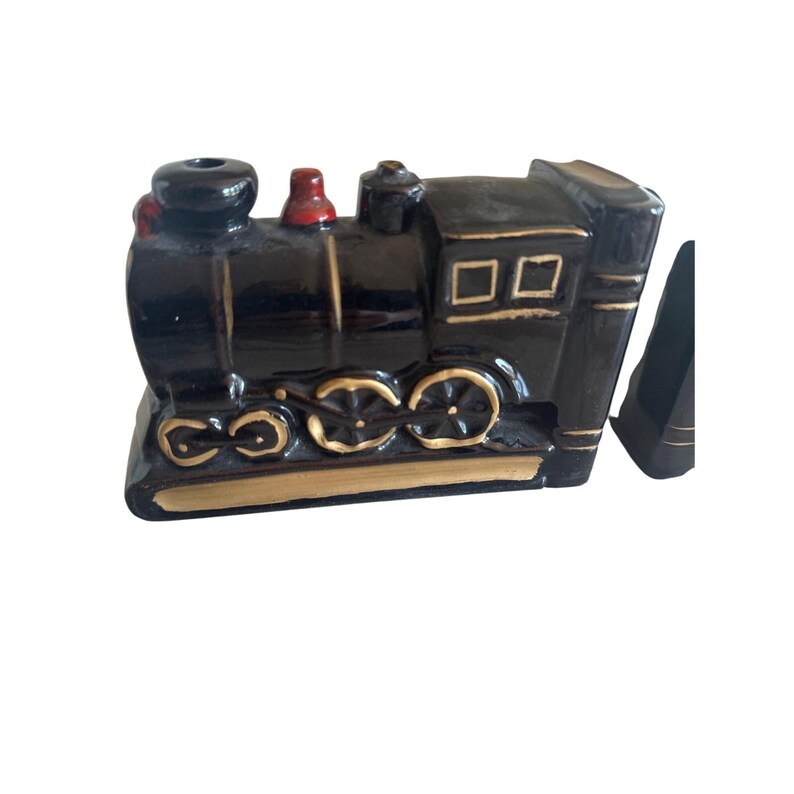 Vintage Japan Train Engine Ceramic Bookends Black & Gold With Red ...