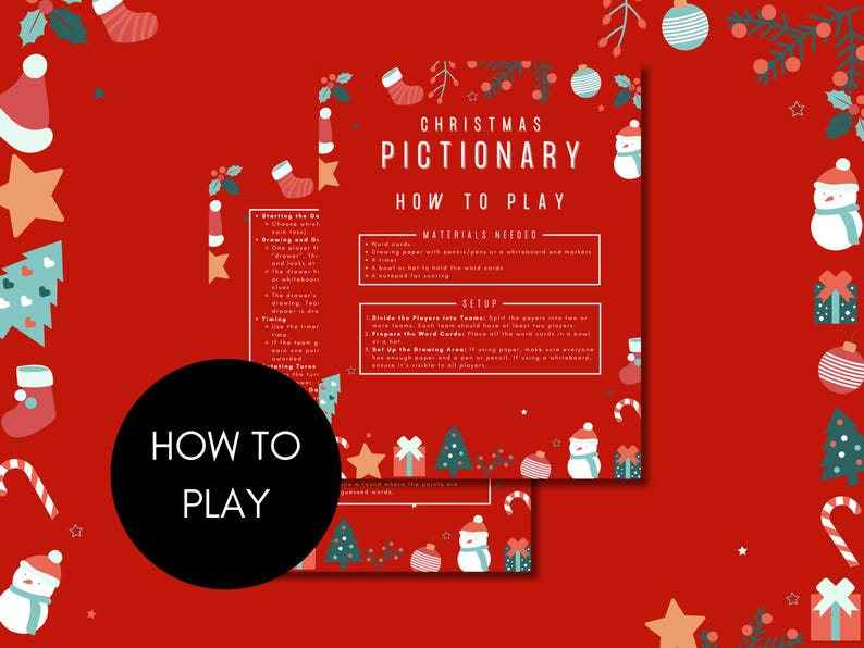 Christmas Pictionary Game, Printable, Christmas Game Idea, Party Game ...