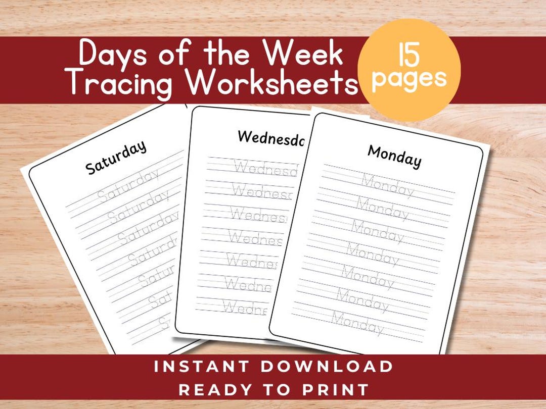 Days of the Week Tracing Worksheets Tracing Printable for Pre-k ...