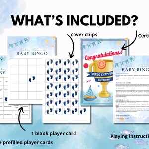 DIY Baby Shower Bingo Game - Blue Theme, 20 Prefilled Bingo Cards, Fun ...