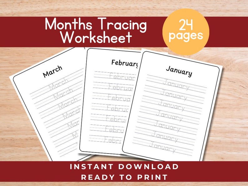 Months of the Year Tracing Worksheet Printable Handwriting Practice ...