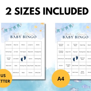 DIY Baby Shower Bingo Game - Blue Theme, 20 Prefilled Bingo Cards, Fun ...