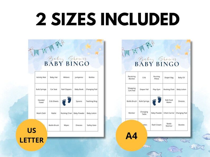 DIY Baby Shower Bingo Game - Blue Theme, 20 Prefilled Bingo Cards, Fun ...