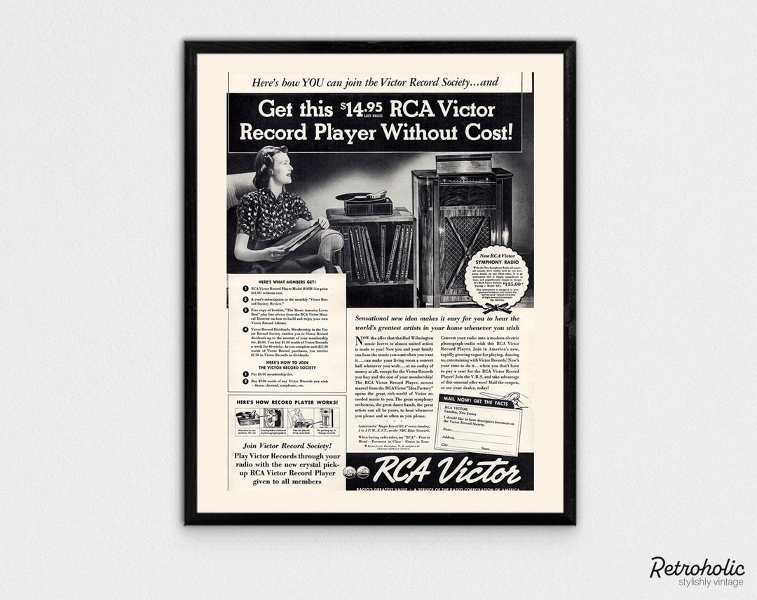 Vintage RCA Victor Record Player Ad, Vintage Turntable Print, Retro ...