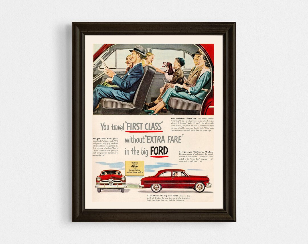 1950 Red Car Ad Poster, Digital Retro Car Poster, Automobile Ephemera ...