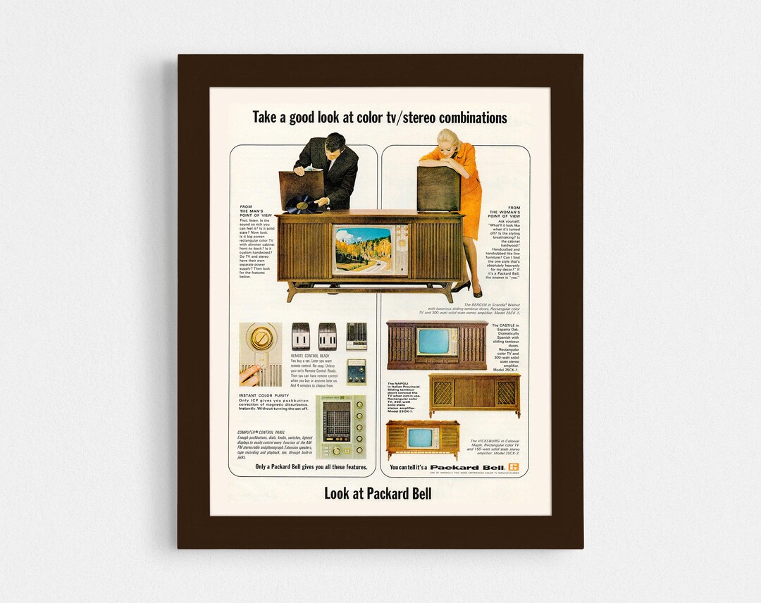 1965 Packard Bell TV, Retro Tv Stereo Combo Poster, Mad Men Era, Media ...