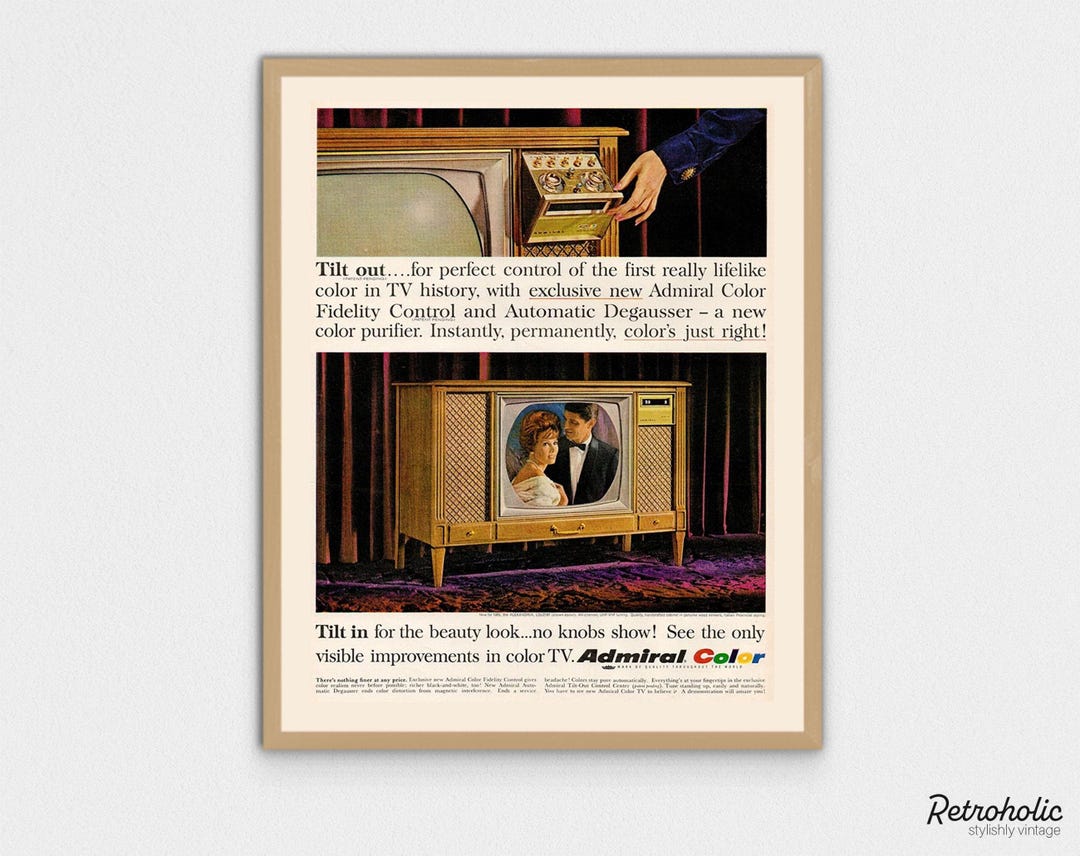 VINTAGE TV POSTER, Television Cabinet, Retro Living Room Art, Media ...