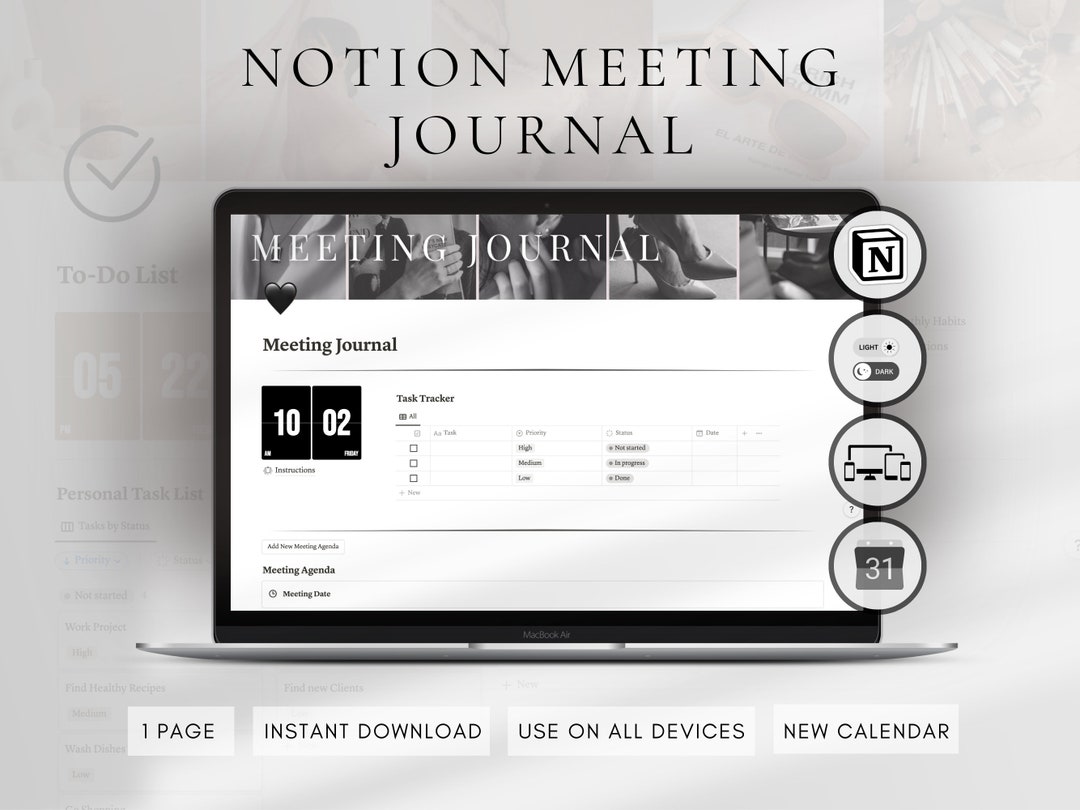 Meeting Minutes Notion Template | Digital Work / Project Meeting Notes ...