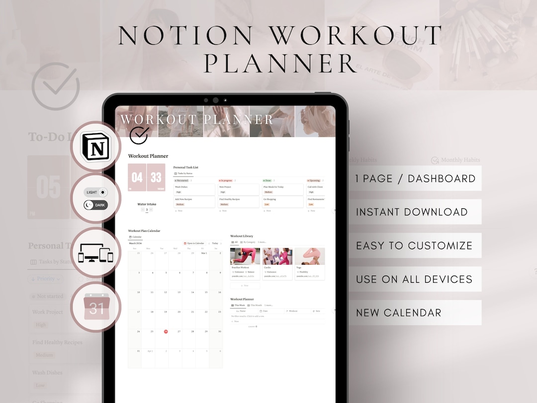 Notion Fitness Planner Template Digital Workout Planner Weight Loss ...
