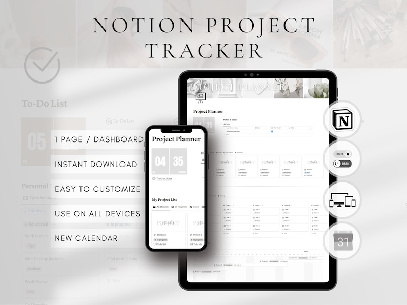Notion Template | Project Management Tracker | Digital Notion Project ...