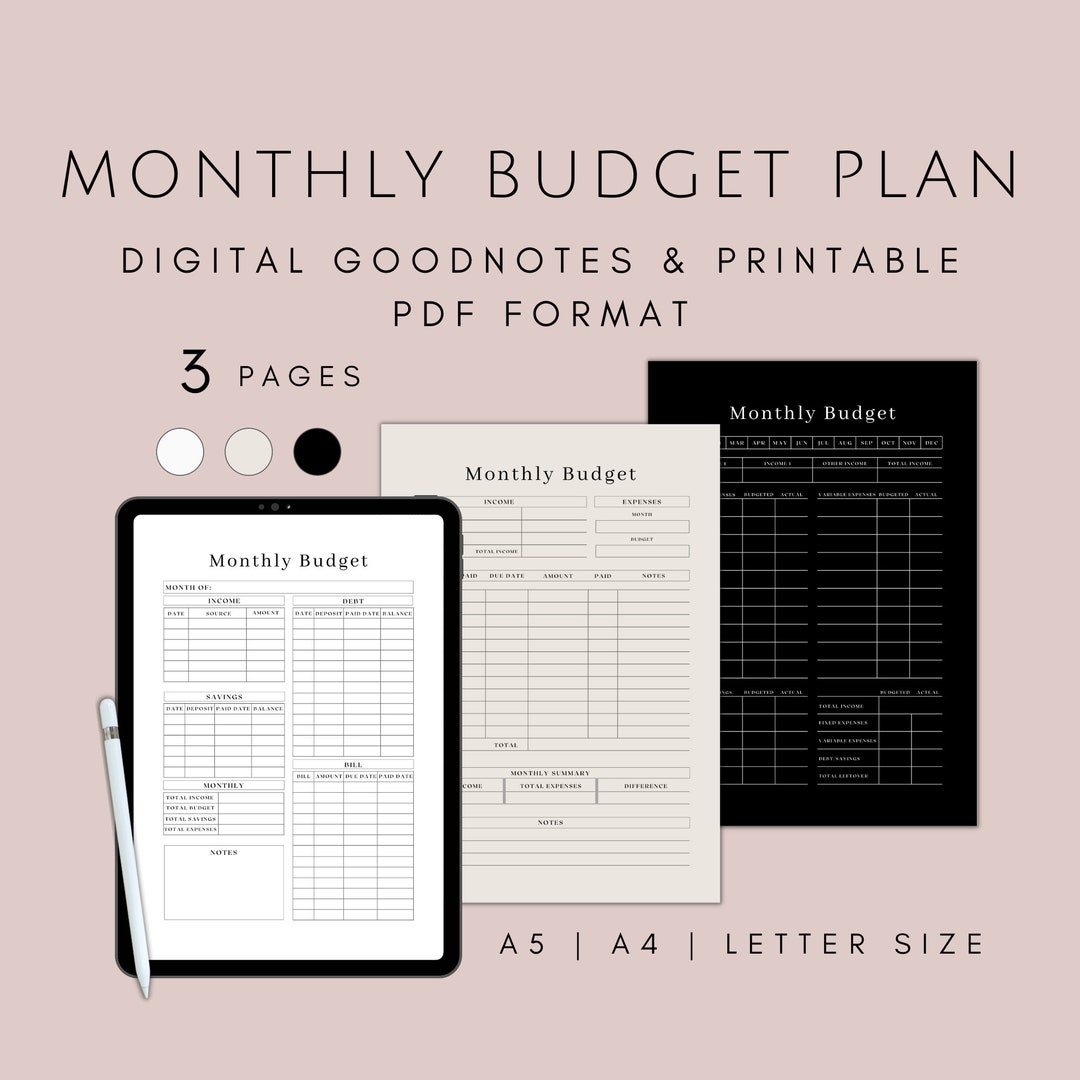 Monthly Budget Planner for Goodnotes Printable & Digital Budget ...