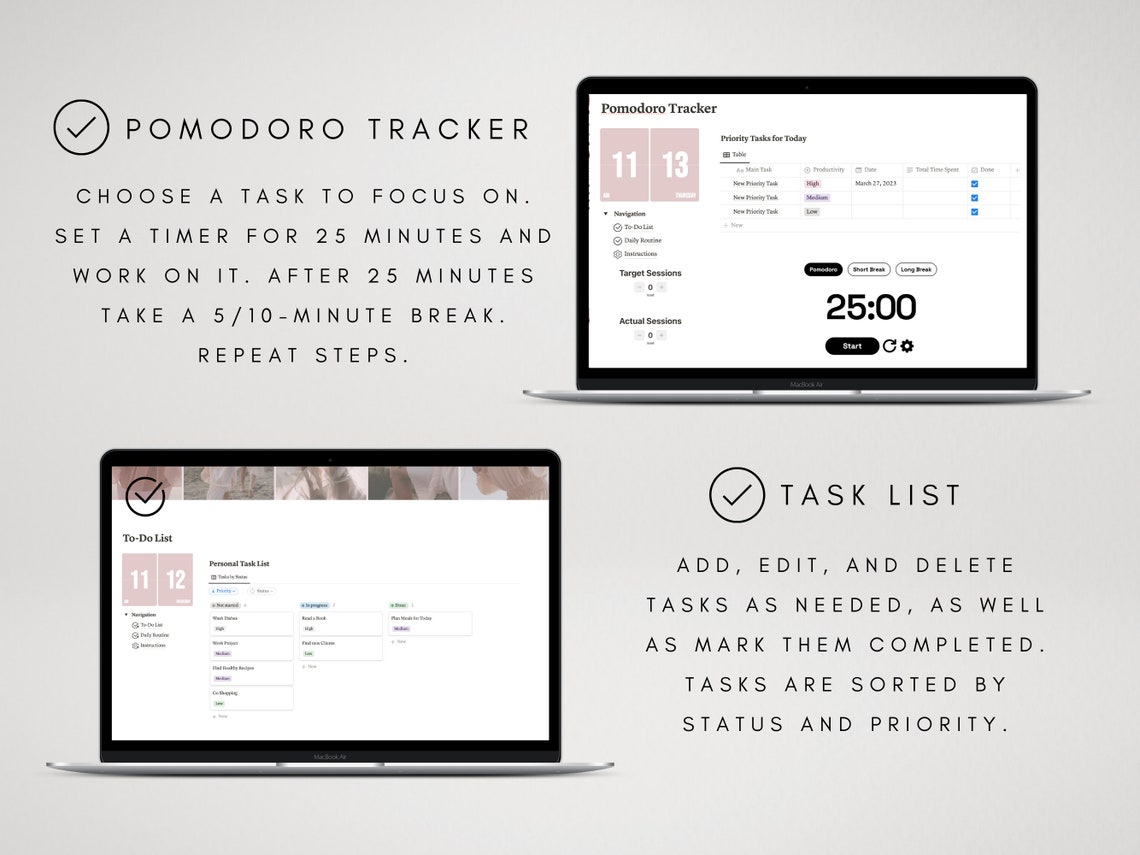 Digital Pomodoro Tracker Template for Notion | Work Planner Notion ...
