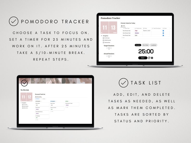 Digital Pomodoro Tracker Template for Notion | Work Planner Notion Template | Productivity ...