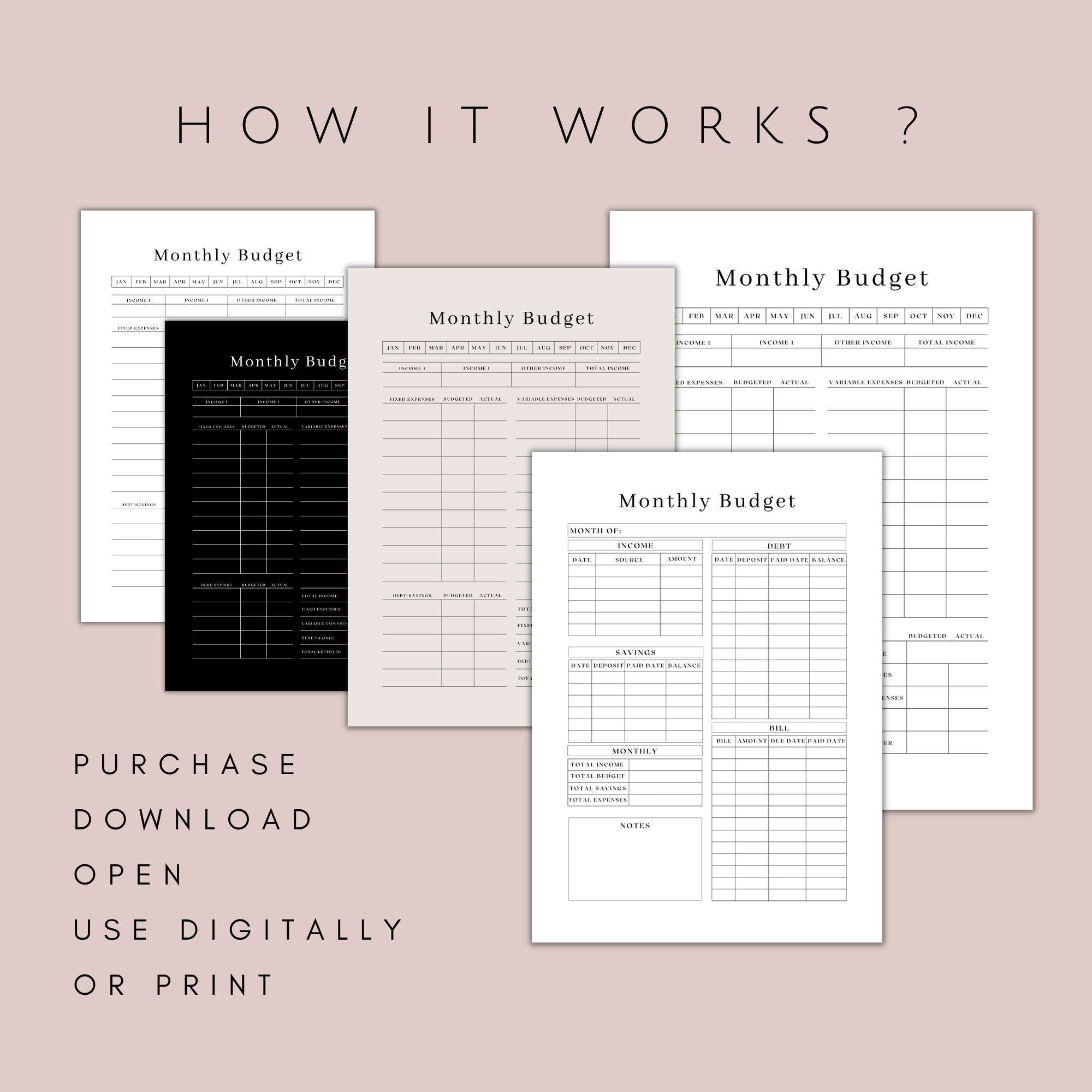 Monthly Budget Planner for Goodnotes Printable & Digital Budget ...