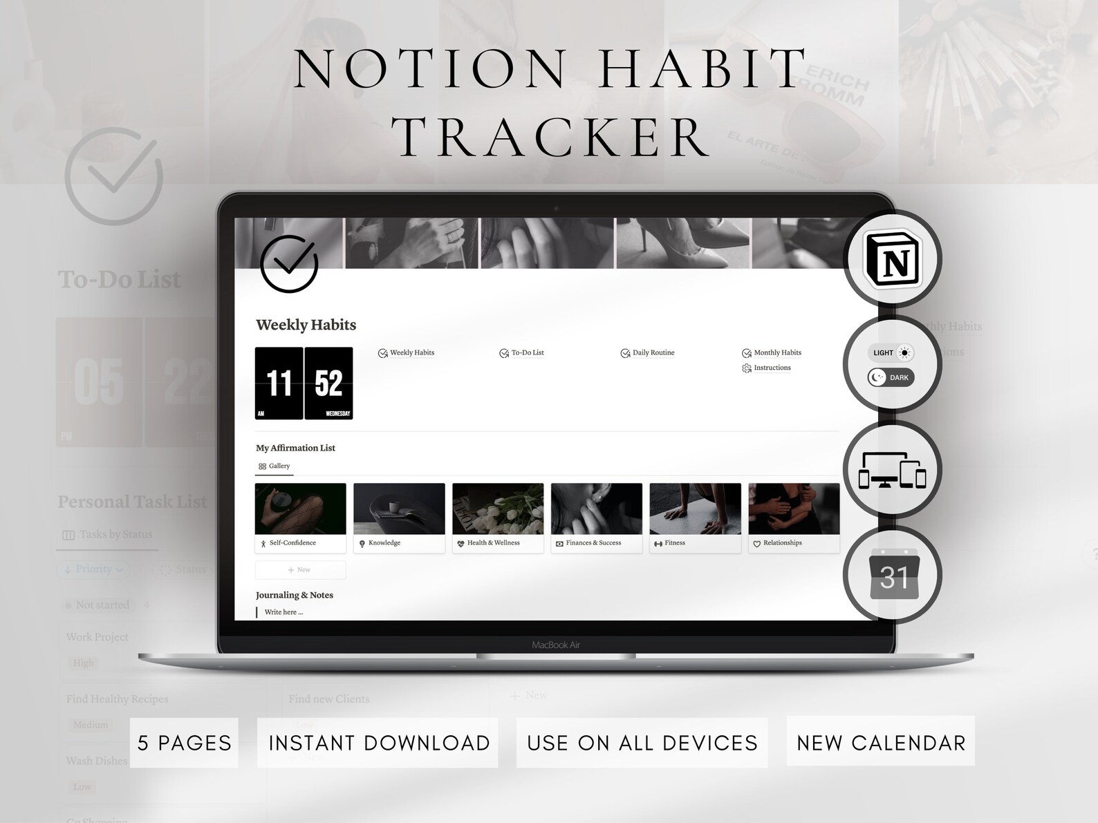 Notion Monthly Habit Tracker Digital Aesthetic Notion Template Daily ...