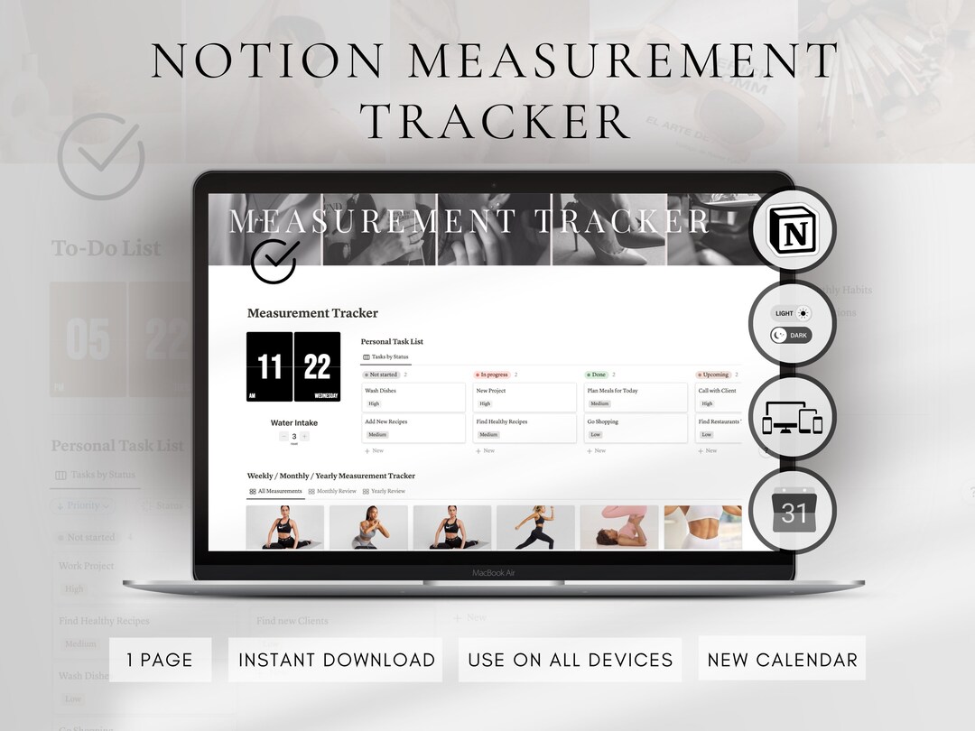 Body Measurements Tracker Template Digital Notion Planner Body ...