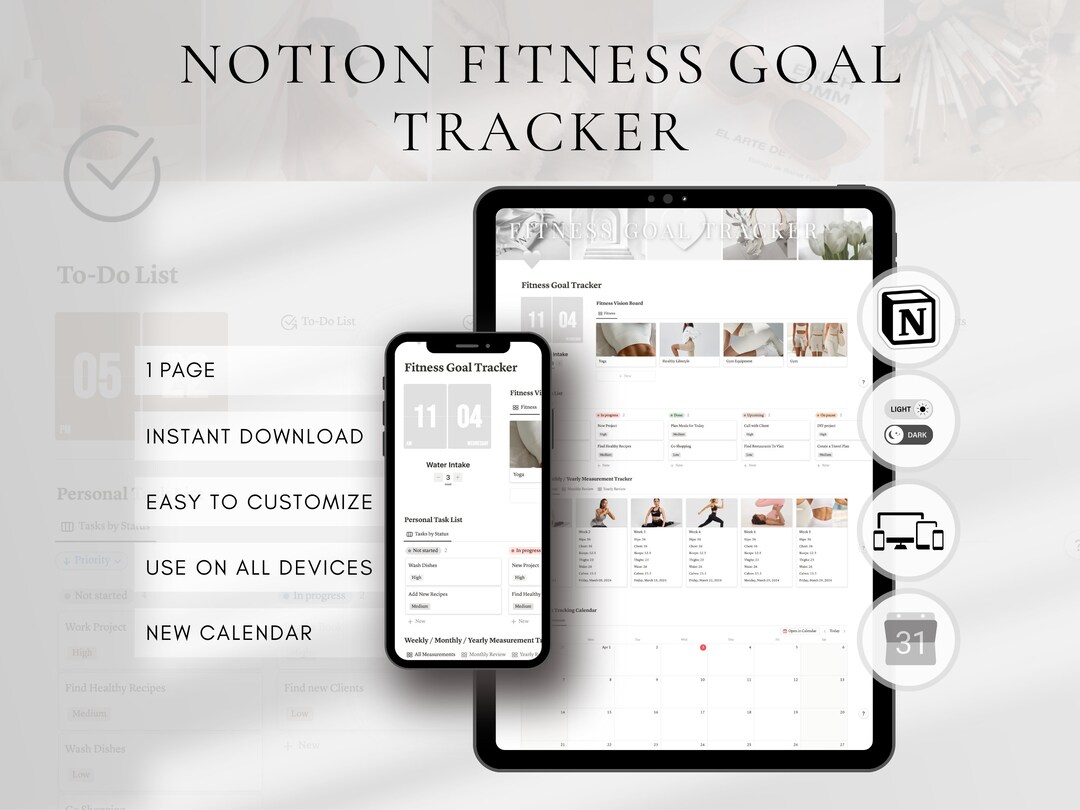 Notion Fitness Tracker Template Digital 2024 Goal Planner BMI ...
