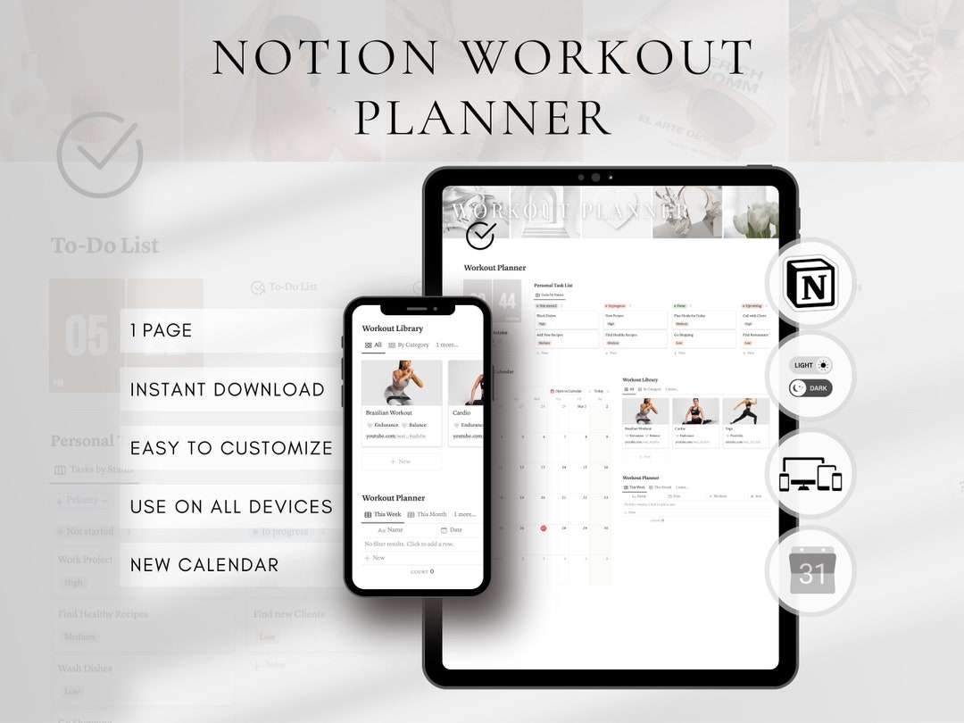 Notion Workout Tracker Digital Fitness Journal Template Modern Weight ...