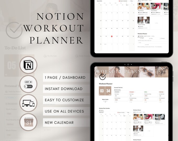 Notion Template Fitness Planner, Digital Fitness Planner, Notion ...