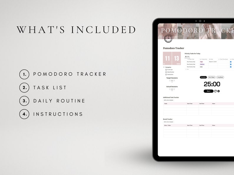 Digital Pomodoro Tracker Template for Notion | Work Planner Notion ...