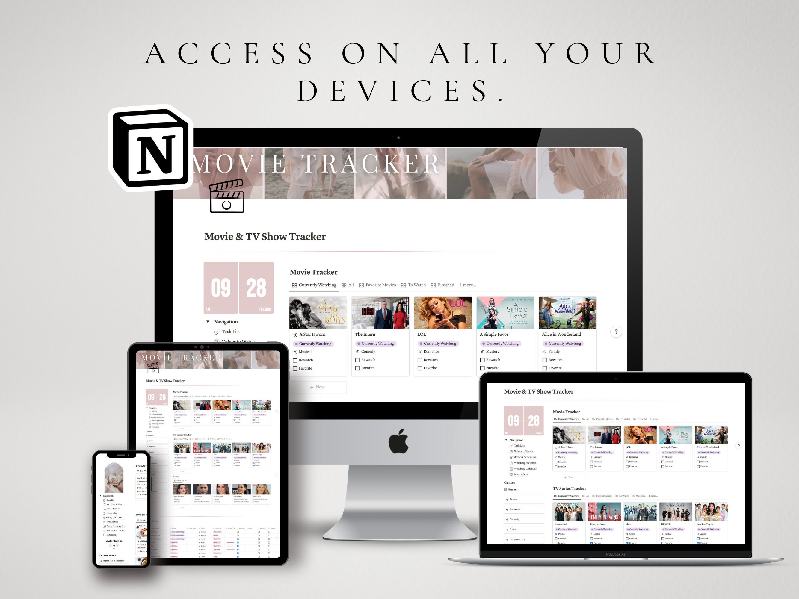 Movie & TV Show Tracker Notion Template | Digital Household Planner ...