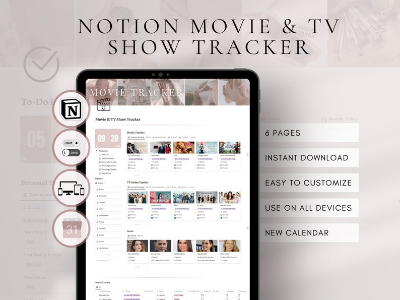 Movie & TV Show Tracker Notion Template | Digital Household Planner ...
