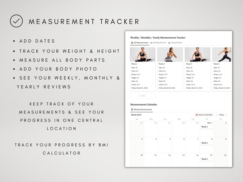 Body Measurements Tracker Template Digital Notion Planner Body ...
