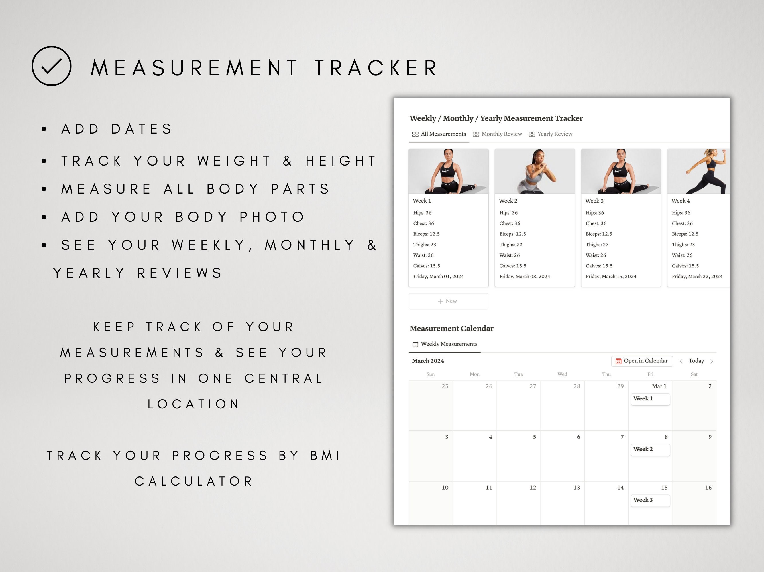 Body Measurements Tracker Template Digital Notion Planner Body ...