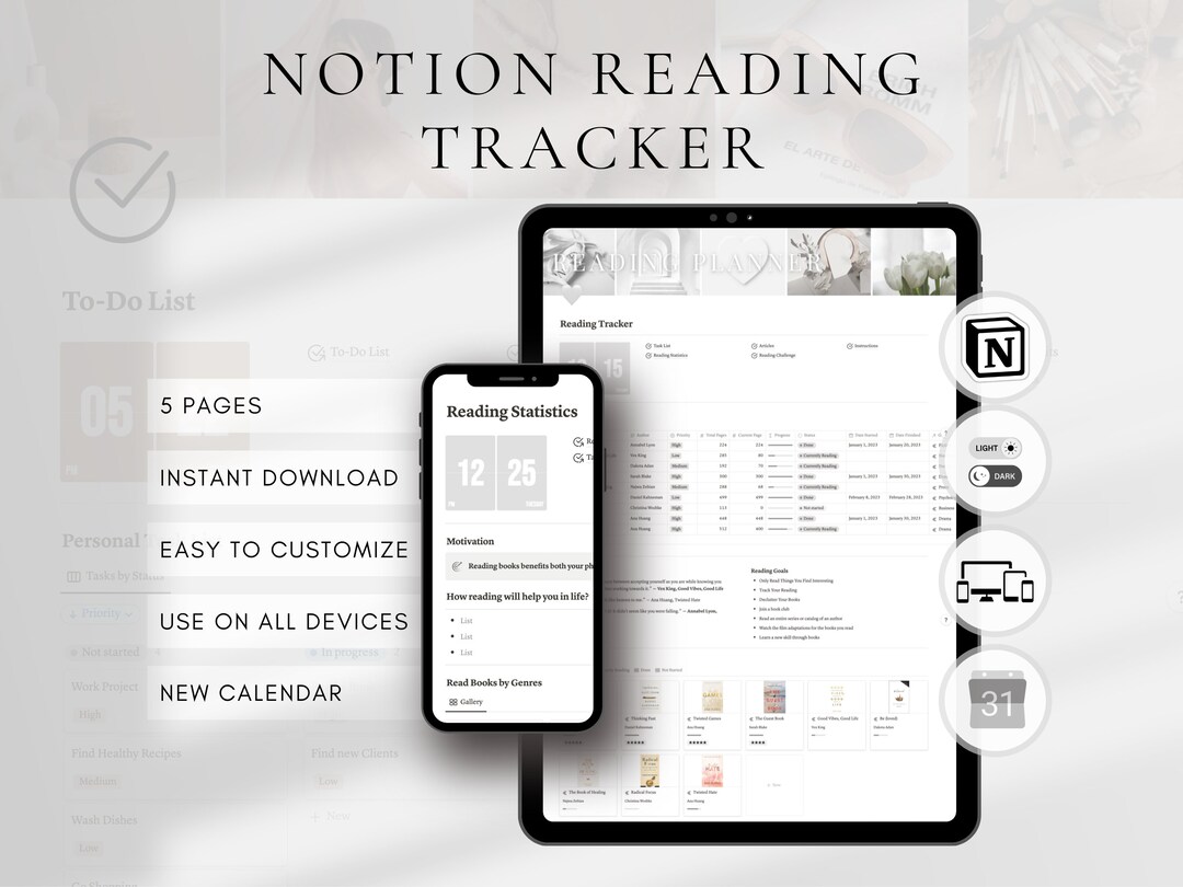 Notion Reading Tracker Template Digital Library 30-day Reading Challenge Reading Log 2024 ...