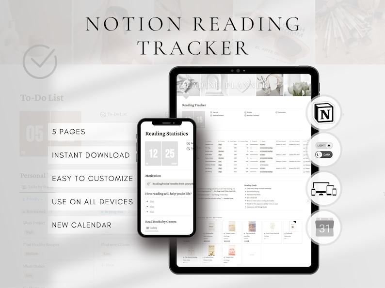 Notion Reading Tracker Template Digital Library 30-day Reading Challenge Reading Log 2024 ...