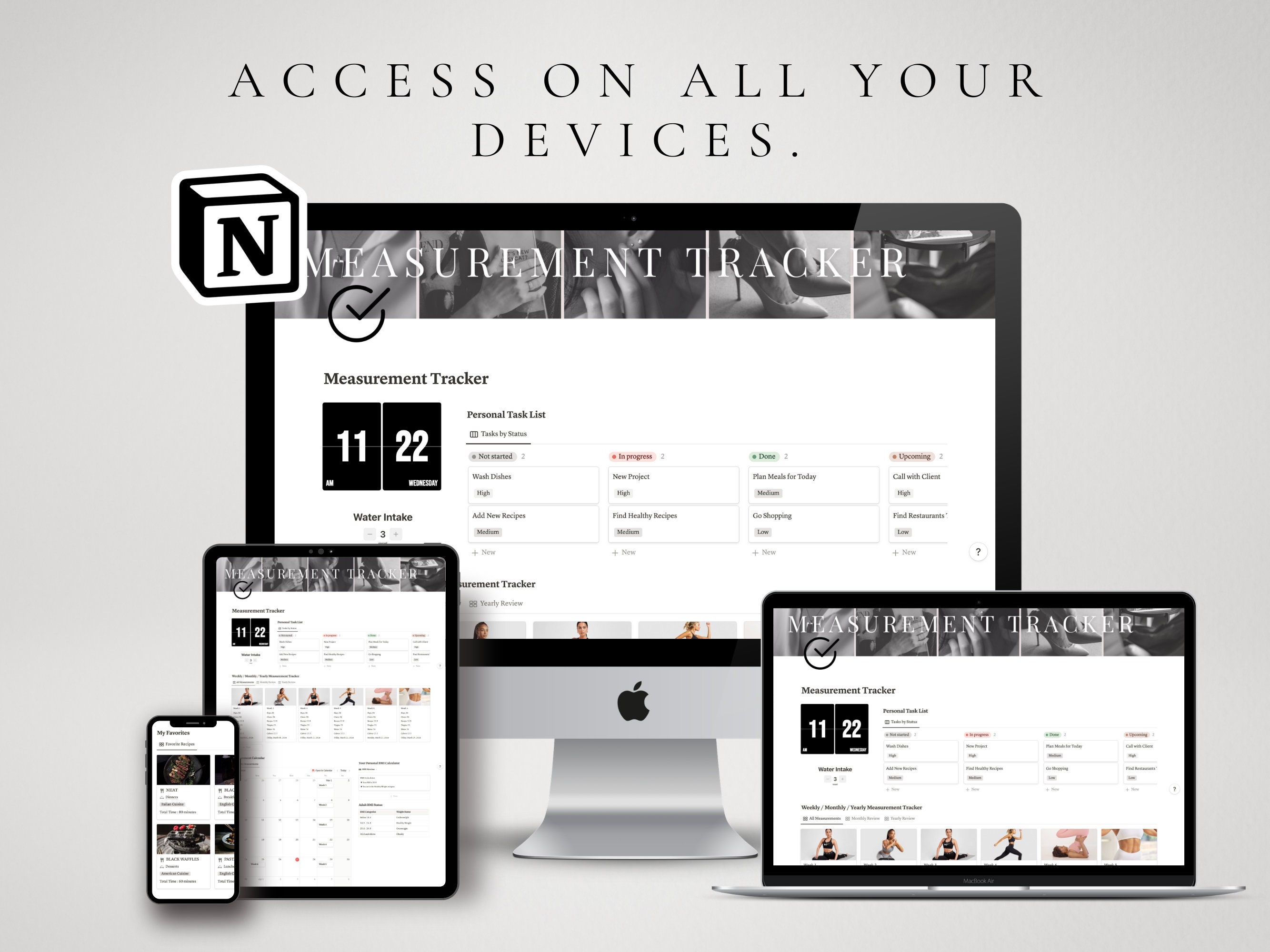 Body Measurements Tracker Template Digital Notion Planner Body ...