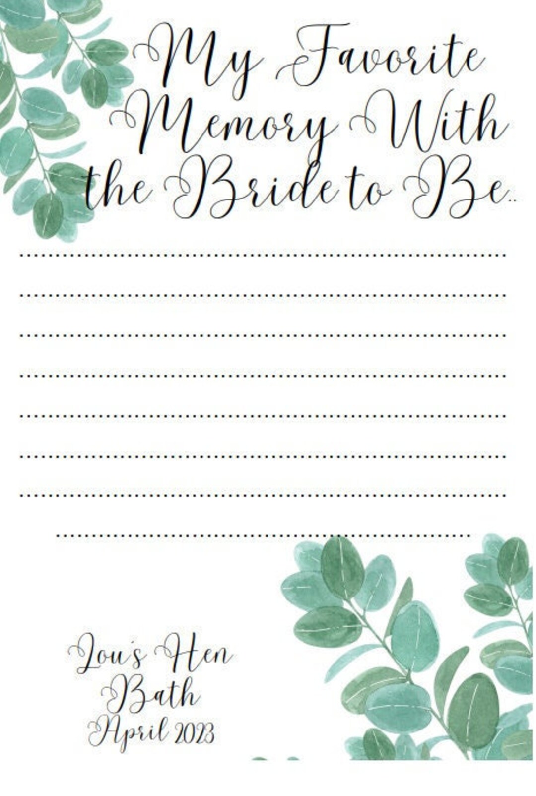 Favourite Memory Hen Party Game - Etsy
