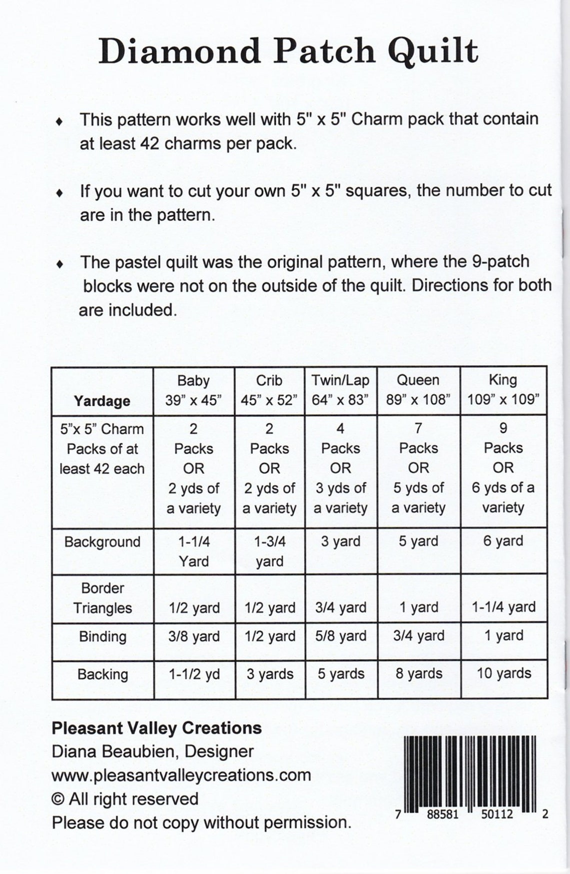 Diamond Patch Quilt Pattern - PAPER PATTERN - Etsy