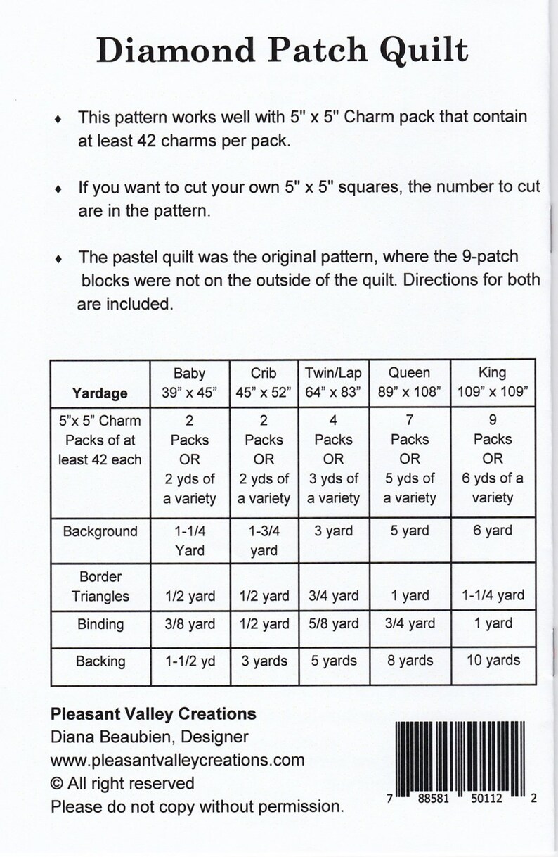 Diamond Patch Quilt Pattern - PAPER PATTERN - Etsy