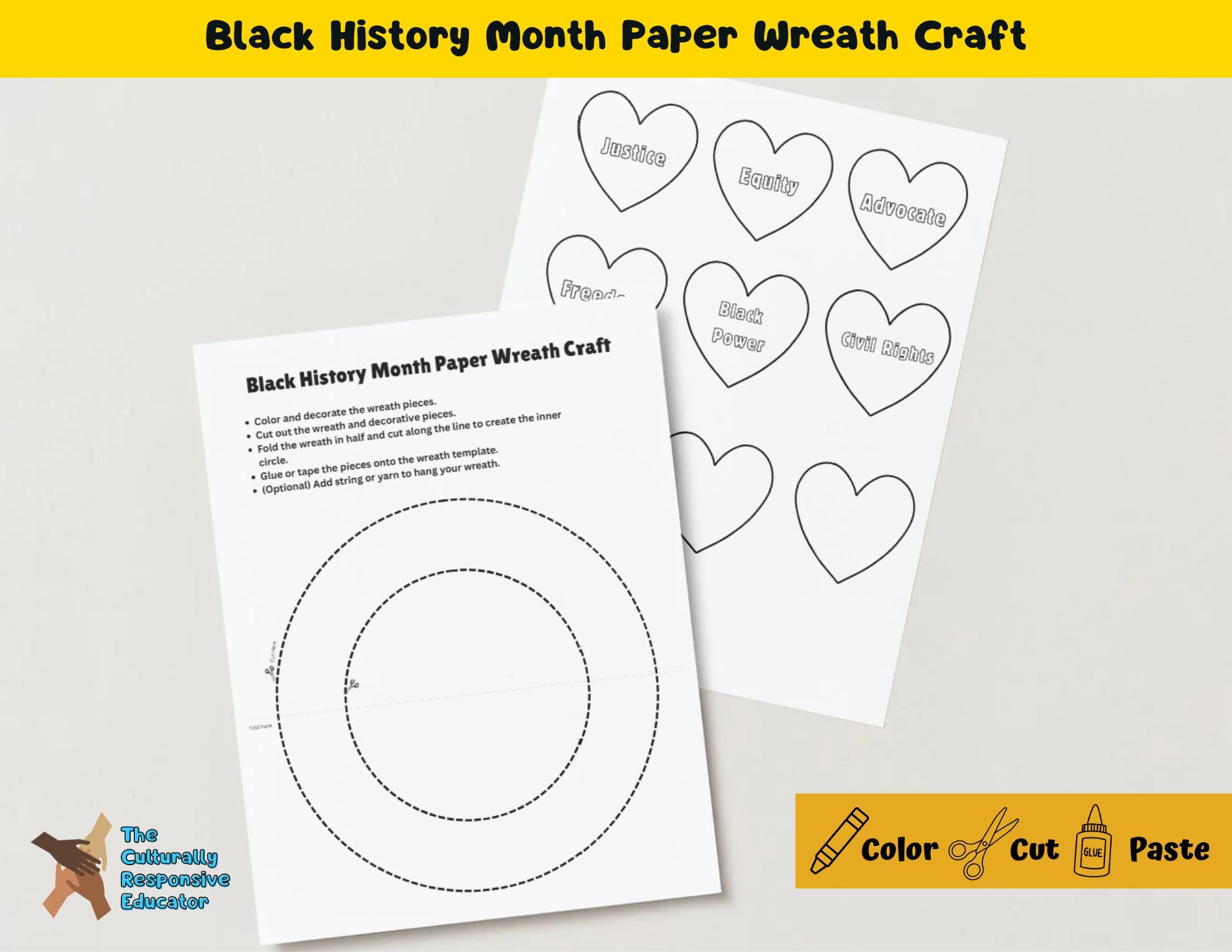 Black History Month Paper Wreath Craft | Kids Print, Cut and Color ...