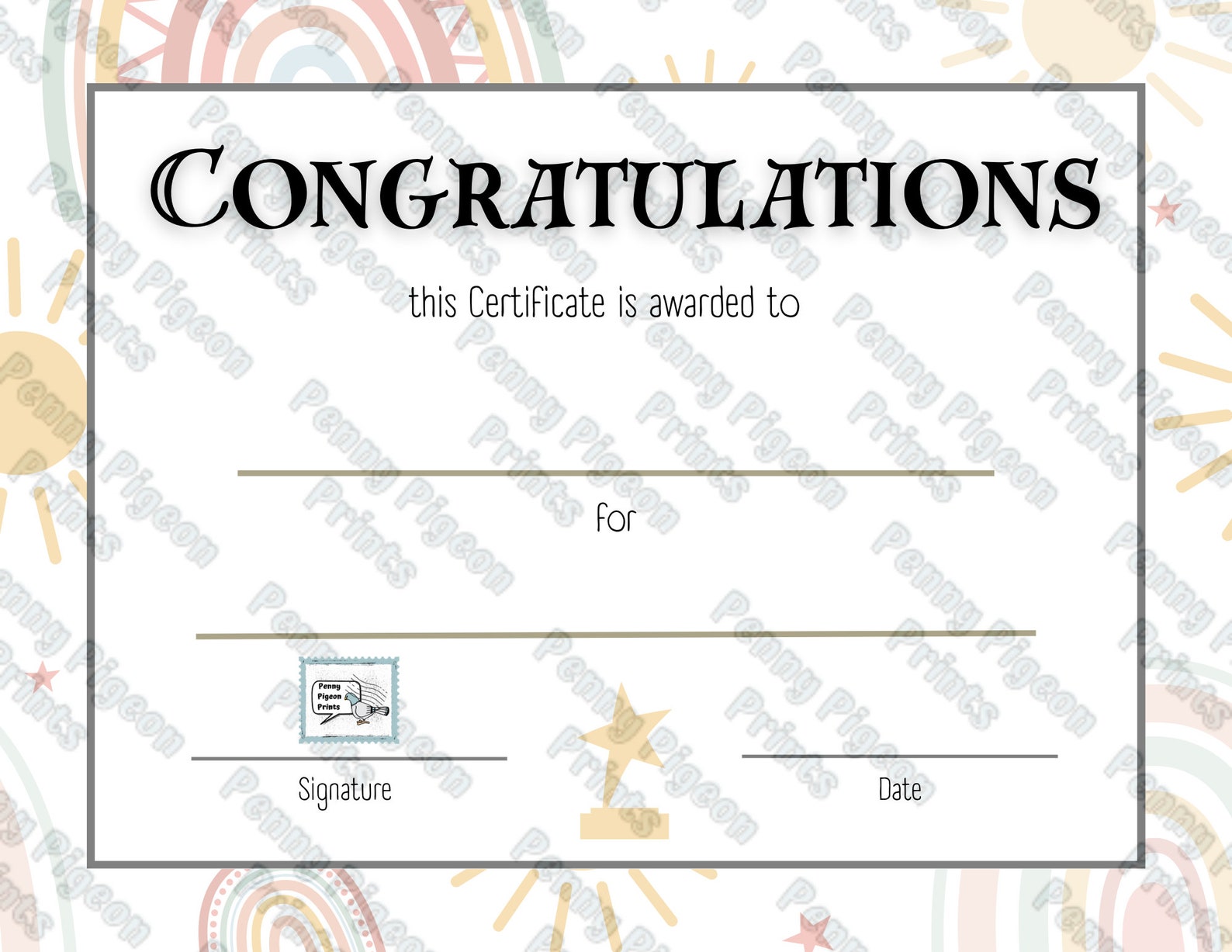 Printable Award Certificate Neutral Rainbow Award Congratulations ...