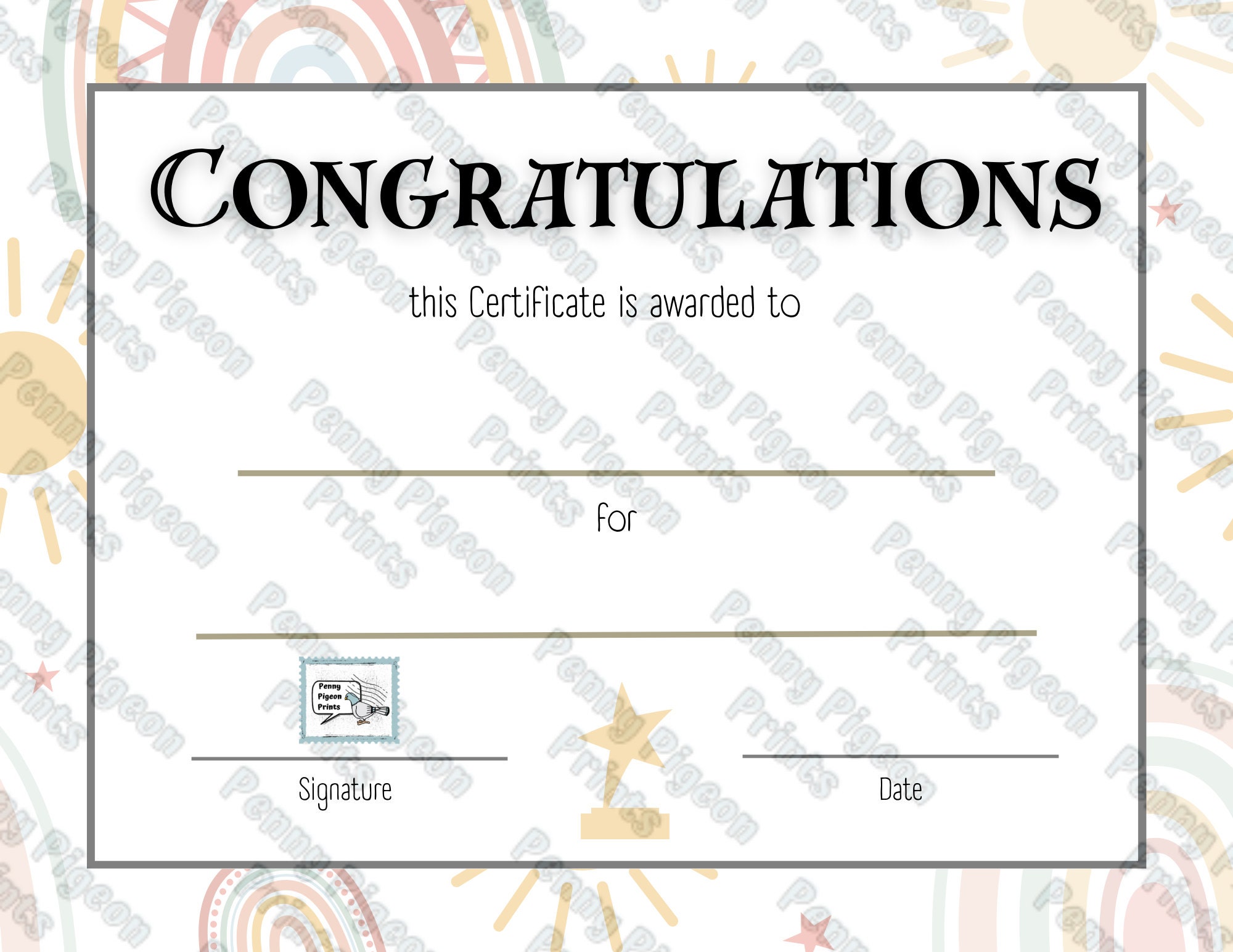 Printable Award Certificate Neutral Rainbow Award Congratulations ...