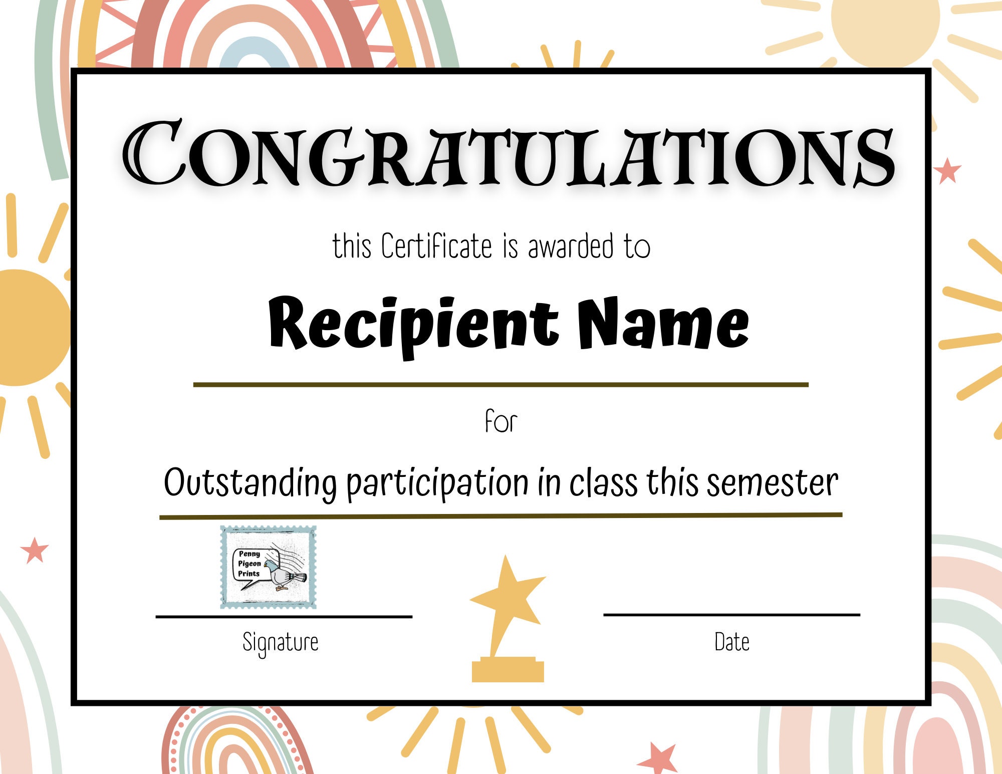 Printable Award Certificate Neutral Rainbow Award Congratulations ...