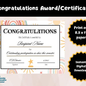 Neutral Rainbow Award Certificate: Printable DIY Congratulations - Etsy